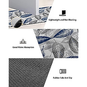 Gogobebe Super Absorbent Diatom Mud Mat Navy Blue Gray Leaves Leaf Texture Quick-Drying Thin Bath Mat Non-Slip Bathtub Mat Anti-Skid Rubber Bathroom Shower Mat 16x24in