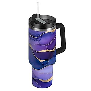 SEHANY Purple Marble 30 Oz Tumbler with Lid and Straw, Double Vacuum Stainless Steel Insulated Sports Water Bottle Cup Holder Friendly Leak-Proof Travel Coffee Cup for Iced Drink