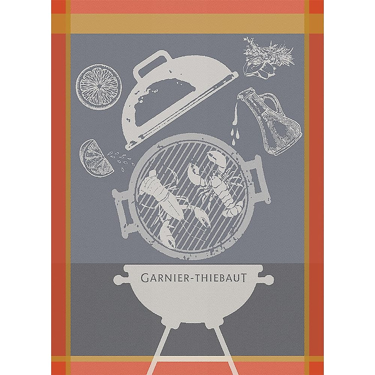 Garnier Thiebaut French Jacquard Kitchen Towel 100% Cotton Kitchen and Cooking Collection (Lobster Grill Charcoal)