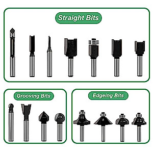 BATOCA 1/4“ Shank Router Bits Set of 15 Pcs, Tungsten Carbide Router Bits Set for Woodworking Project, Solid Woods, Hard Woods, Chipboard, MDF, DIY, and Carpenter