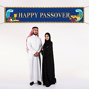 Happy Passover Fence Banner Jewish Pesach Seder Party Yard Porch Sign Indoor Outdoor Decoration Photo Booth Backdrop