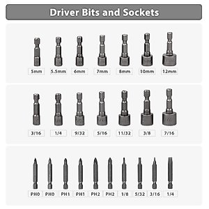 AVID POWER Impact Driver Kit, 180N.m. 20V Cordless 1/4-Inch Hex Impact Drill/Driver Set, Variable Speed, with 14Pcs Sockets, 10Pcs Driver Bits and Tool Bag