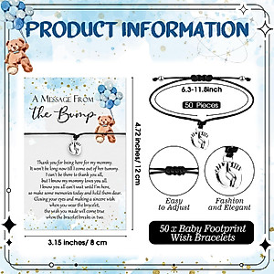 Thyle 50 Set Baby Shower Favors for Guests Adjustable Bracelets with Message from the Bump Card Footprints Charm Baby Shower Bracelets for Gender Reveal Thank You Gifts (Blue Bear)