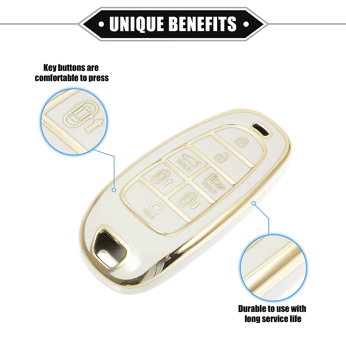 VekAuto Car Smart Key Fob Case Kit Compatible for Hyundai Santa Fe 2020-2022, Protective TPU White Keyless Entry Remote Cover with Key Chain