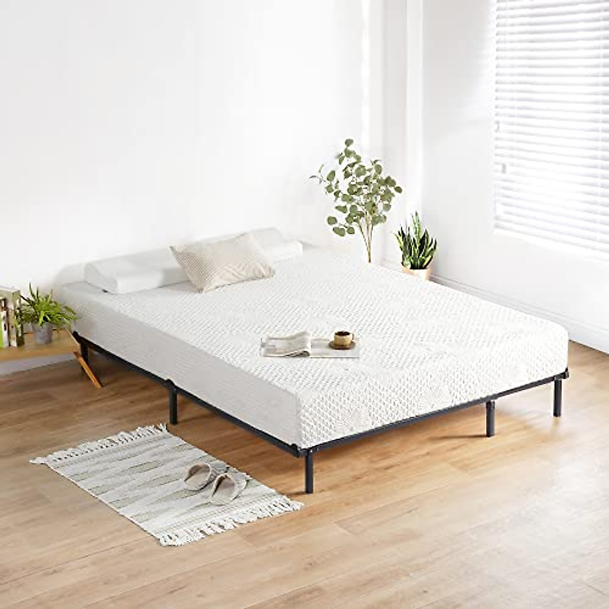 Olee Sleep 7 Inch Dura Metal Compact Steel Bed Frame, Adjustable for Full Queen King, Tool Free, Easy Assembly, Non Slip for Mattress & Box Spring