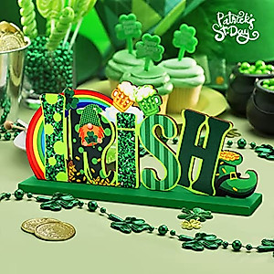 Hommtina 3 Pcs St. Patrick's Day Decorations Cute Saint Patricks Day Wooden Table Decorations Home Decor Centerpieces Blocks Shamrock Clover Irish Patty's Tiered Tray & Table Top Sign Decor for Office Dining Room