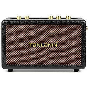 TANLANIN Vintage Bluetooth Speakers Rechargeable Portable Wireless Retro Style Leather Speakers 8H Long Playtime Bluetooth 5.0 Heavy Bass Music Player, TWS/USB/TF Slot/Remote Control/UHF Wireless Mic