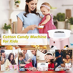 Cotton Candy Machine, Countertop Cotton Candy Maker for Kids, Pink Hard Candy Cotton Candy Maker Includes Splash-Proof Plate, Two Reusable Plastic Sticks (Color Random)