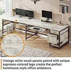 SEDETA 69" L Shaped Office Desk, Reversible L Shape Farmhouse Desk or Long Computer Desk, Corner Desk with Letter File Drawers, Keyboard Tray & Monitor Stand for Home Office, Rustic White.