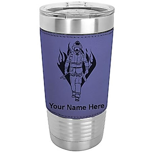 LaserGram 20oz Vacuum Insulated Tumbler Mug, Fireman, Personalized Engraving Included (Faux Leather, Dark Purple)