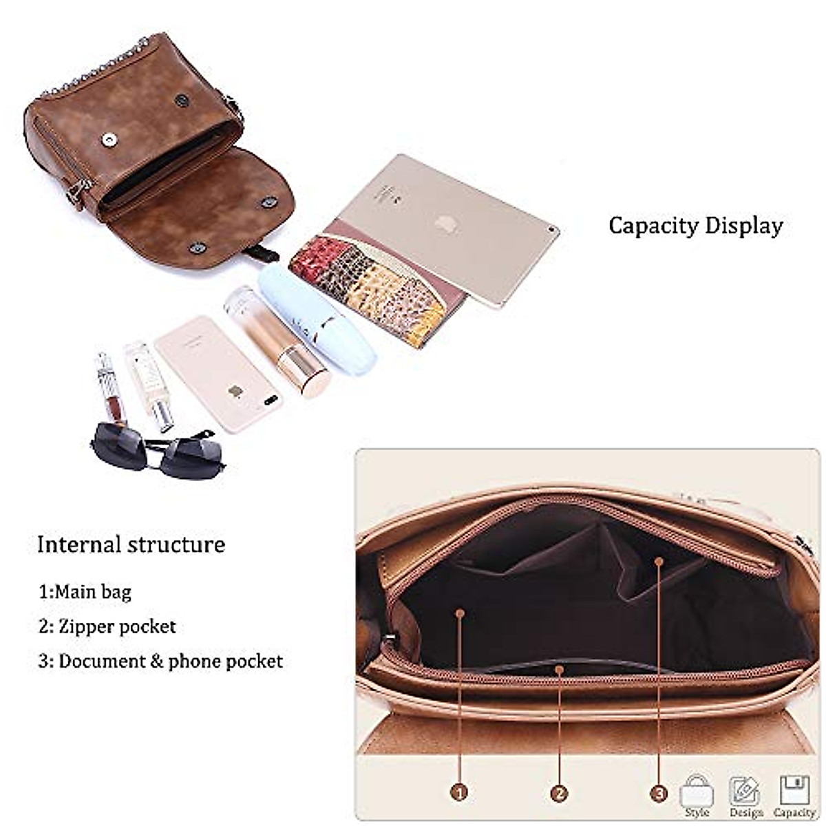 Segater® Womens Vintage Rivet Saddle Shoulder Bag Crossbody Bag Sling Bag Shopper Travel Satchel