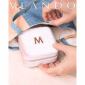 Vlando Travel Jewelry Case, Small Personalized Case, L Initial, Jewelry Organizer, Birthday Gift for Women Mom Grandma, Pink