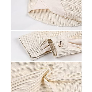 Freyhem Women's Oversized Waffle Knit Shacket One Scout Jacket Boyfriend Button Down Long Dolman Sleeve Shirts(Beige-L)