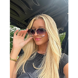 DIFF Jane lightweight oversized aviator sunglasses women UV400 protection, Matte Black + Sharp Grey Gradient