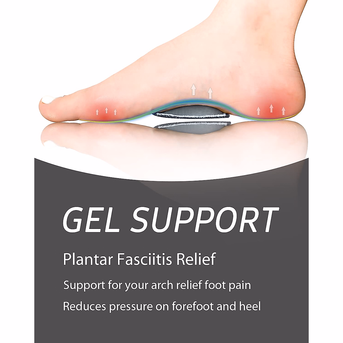 VEGPOET Plantar Fasciitis Relief - Copper Arch Support Braces/Sleeves with Gel Pads, Flat Foot Pain Relief (Men & Women,1 Pair,Black)