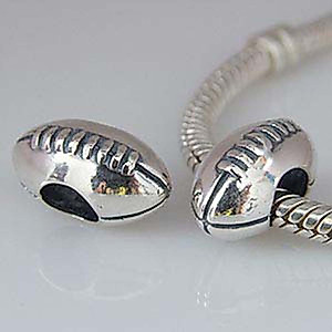 USA Football Charm 925 Sterling Silver Rugby Ball Charm Sport Charm for Bracelets