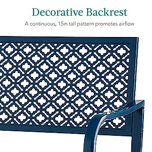 Best Choice Products Outdoor Bench 2-Person Metal Steel Benches Furniture for Garden, Patio, Porch, Entryway w/Geometric Backrest, 790lb Capacity - Peacock Blue