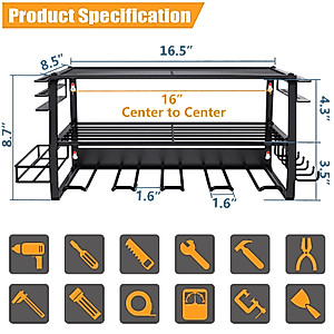 Kayfia Power Tool Organizer Wall Mounted 3 Layer Heavy Duty 160 Lbs Limit Tool Organizers and Storage Separate Drill Holder Utility Racks with Screwdriver/Plier/Hammer/Bit Holder for Garage Workshop
