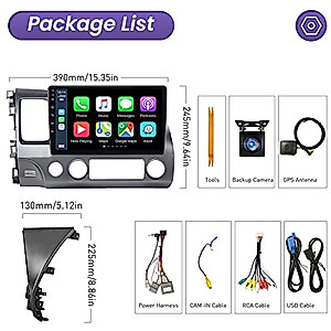 Fortdows Car Stereo Radio for Honda Civic 2006-2011, for Wireless Carplay/Android Auto 10" IPS Touch Screen Car Stereo Radio with Bluetooth Wi-Fi GPS Backup Camera, 4G RAM 64G ROM