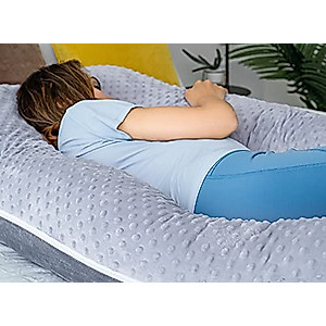 QUEEN ROSE Pregnancy Pillow, Maternity Pillow for Pregnant Women, 55 Inch U Shaped Full Body Pillow for Sleeping Support, Reversible Minky Dot Velvet Cover, Grey