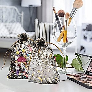 FUSHENMU 100pcs 4x6 Inch Black Organza Jewelry Gift Bag,Moon Star Drawstring Candy Bag Pouch for Wedding Baby Shower Party Gift Wrapping Supply