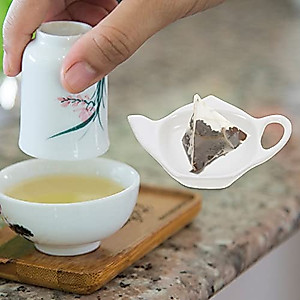 Ceramic Teabag Caddy Holder: Teapot Shaped Tea Bag Holder Resting Caddy Saucer Dessert Spoon Rests Teabag Saucer Seasoning Dish Loose Tea Dish 2Pcs