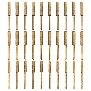 TEHAUX Chain Sharpener 30 Pieces Diamond Sharpening Wheel Diamond Sharpening Wheel Burr Grinding File for Metal Polishing Chainsaw, Wood, Steel, 4 mm 4. 8 mm 5. 5mm (Gold)