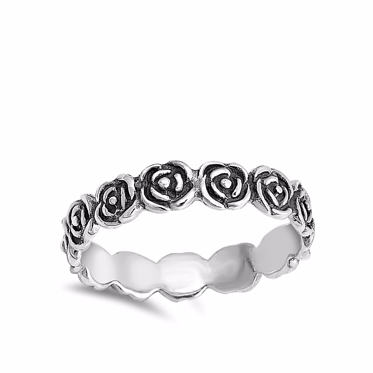 Eternity Rose Flower Stackable Ring New .925 Sterling Silver Band Size 10