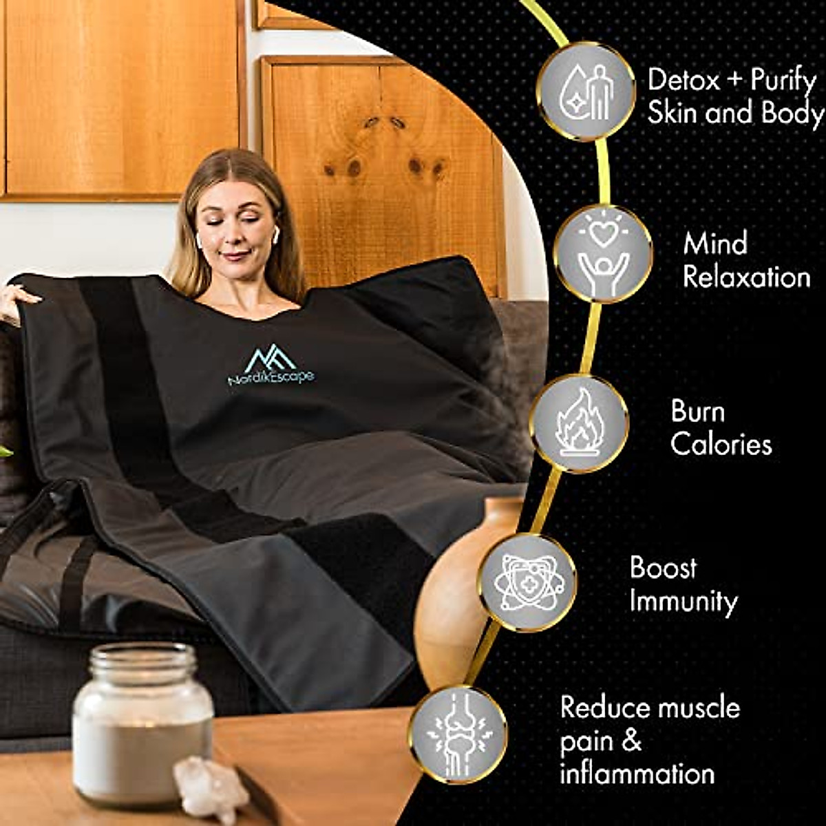 NordikEscape Infrared Sauna Blanket Zero EMF (70"x36") - Far Infrared Blanket Sauna for Detox and Relaxation - infared Sauna Blanket - Infrared Sauna Bag - Sauna Manta - Portable Home Sauna