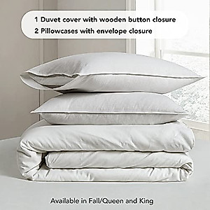 DAPU Linen Duvet Cover Set - French Linen Cotton Blend Natural Flax Soft Breathable Bedding 3 Pcs Set - 1 Duvet Cover 2 Pillowcases (Off-White/Cotton Linen, King)