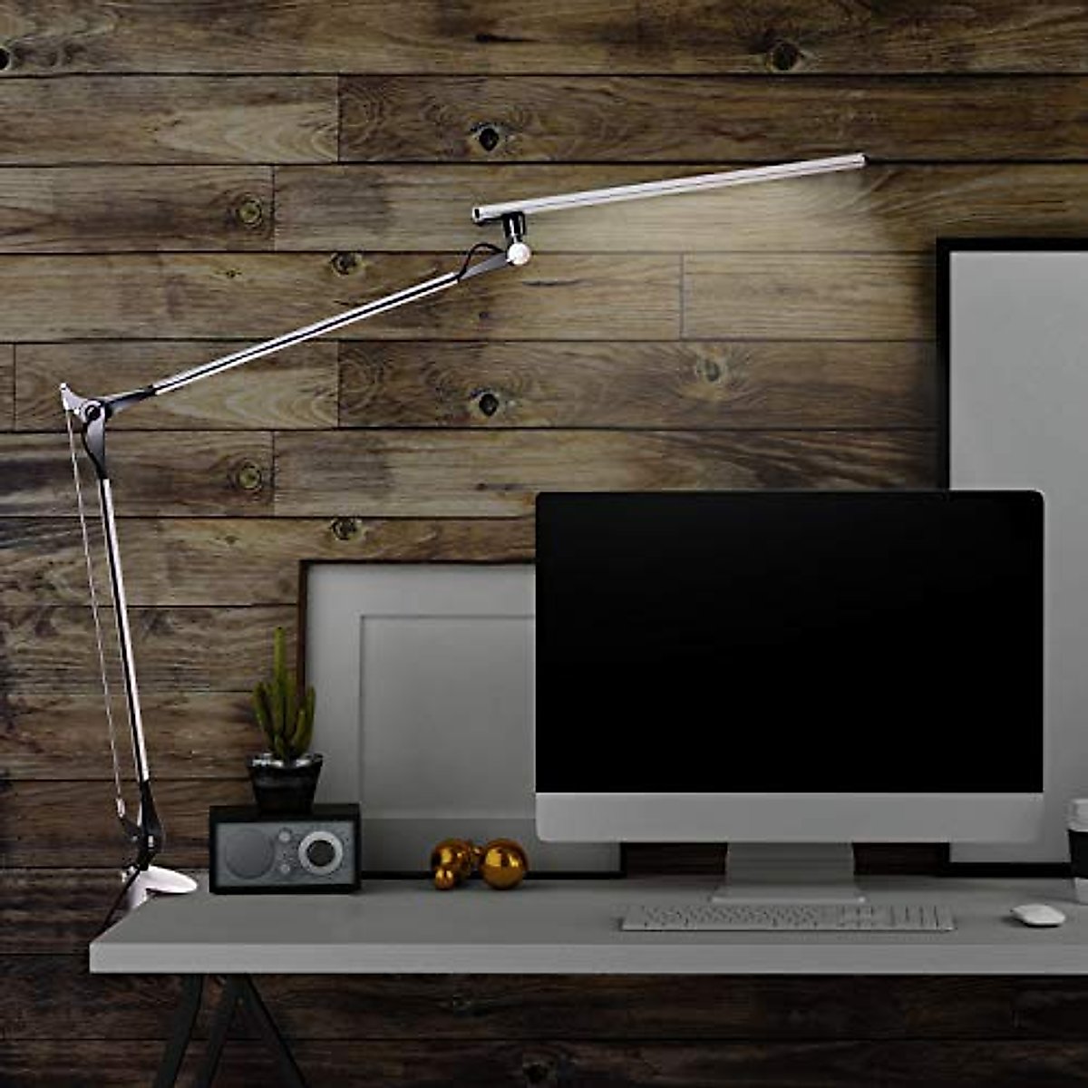 Amzrozky Workbench Light,Drafting Table Lamp for Artist,Architect LED Desk Lamp, Task Lamp with Clamp,Eye-Care Dimmable Office Light with 5 Color 5 Brightness,Touch Control,Memory Function,Silver