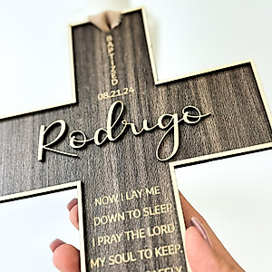 Personalized Engraved Wood Cross, Christian Wooden Cross for Baptism, Holy Communion, Confirmation or Newborn Gift Keepsake with Custom Name and Date with Message (Walnut)