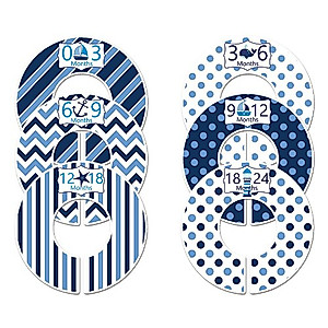 C114 Baby Boy Nursery Clothing Closet Hanger Dividers Nautical Blue Set of 6 Fits 1.25 Inch Rod