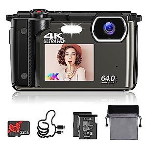 4K Digital Camera,Vmotal UHD 64MP Photo 4K/60FPS Video,Dual Screens/16x Zoom/Time-Lapse/Slow-Motion/with WiFi/Autofocus Vlogging Camera Beginner