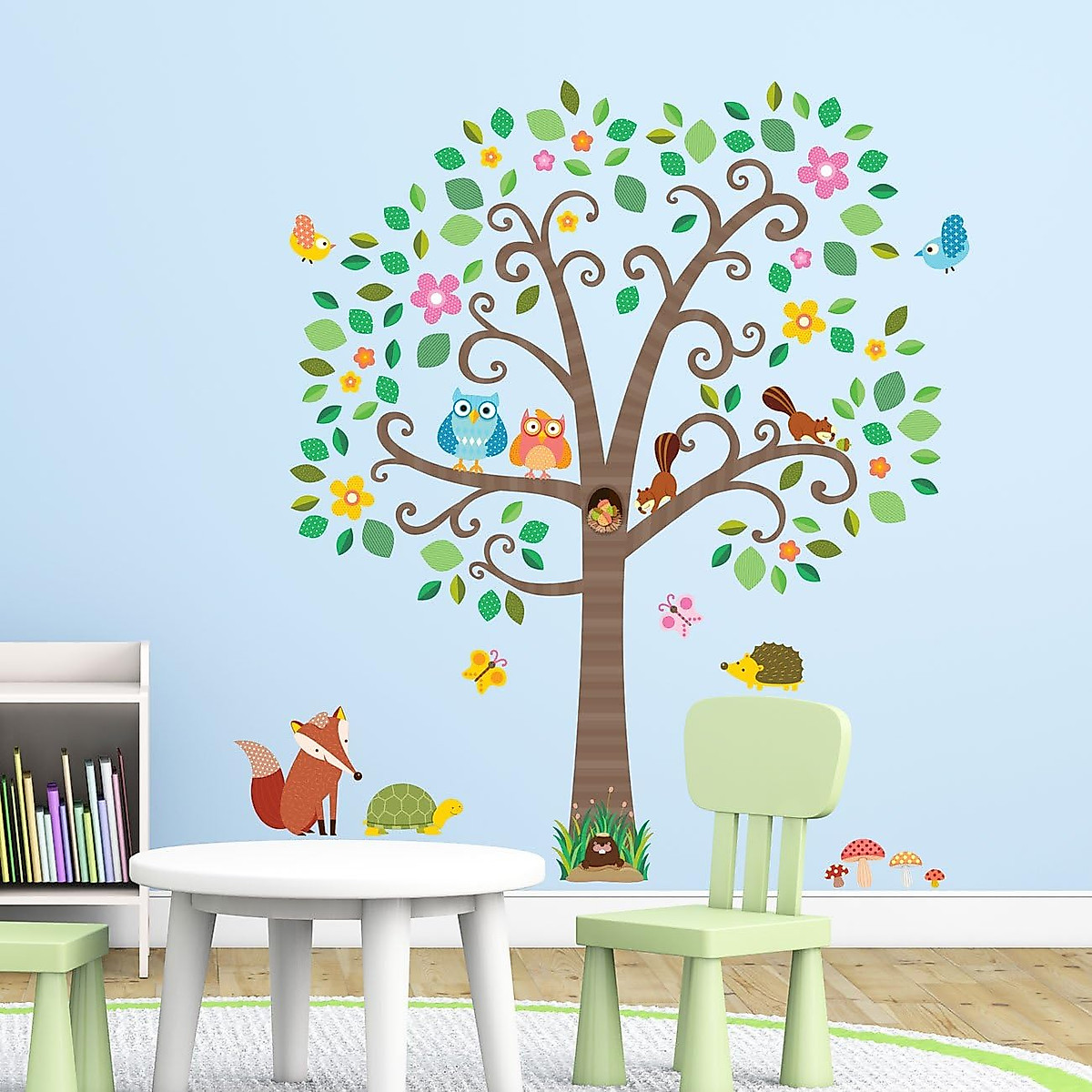 DECOWALL SG-2106 Large Scroll Tree and Animals Kids Wall Stickers Wall Decals Peel and Stick Removable Wall Stickers for Kids Nursery Bedroom Living Room d?cor