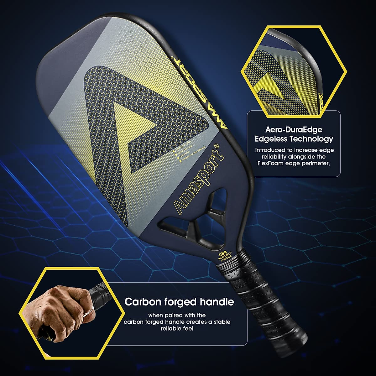 Matrix Pickleball Paddle Explore 003 - Graphite Textured Surface - Diamond Cutting Air Dynamic Throat Pickleball Elongated Rackets with Large Sweet Spot, More Power & Reach