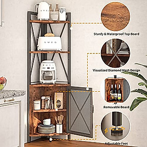 JZM Corner Shelf 5-Tier with Storage, Rustic Corner Bookshelf Stand Storage Rack with Adjustable Board, Industrial Corner Plant Stand Shelves for Living Room Kitchen