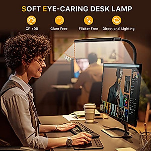 Levotar Led Desk Lamp, 24W Eye-Caring Architect Desk Lamps for Home Office, 1800LM Large Auto Dimming Overhead Desk Light with USB Charging Port, 45 Minutes Timer, 5 Color Modes