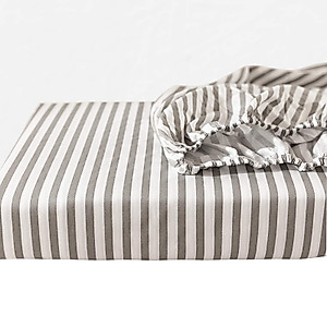 JELLYMONI 4-Piece Striped Cotton Sheet Set | Ultra-Soft, Brushed Bedding Sheets & Pillowcases | Wrinkle Free, Comfortable, All-Season Bed Sheets(Grey,Queen)