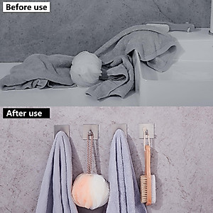 FOMANSH Heavy Duty Adhesive Hooks, Stick on Wall Adhesive Hangers, Strong Stainless Steel Holder, Self Adhesive Hooks for Kitchen Bathroom Home Door Towel Coat Key Robe 6 Packs Silver