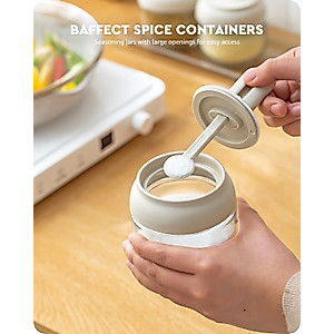 Baffect Spice Containers, Set of 3 Coffee Bar Sugar Jars with Adjustable Spoons, Glass Salt Bottles with a Tray for Kitchen Seasonings (Apricot White)