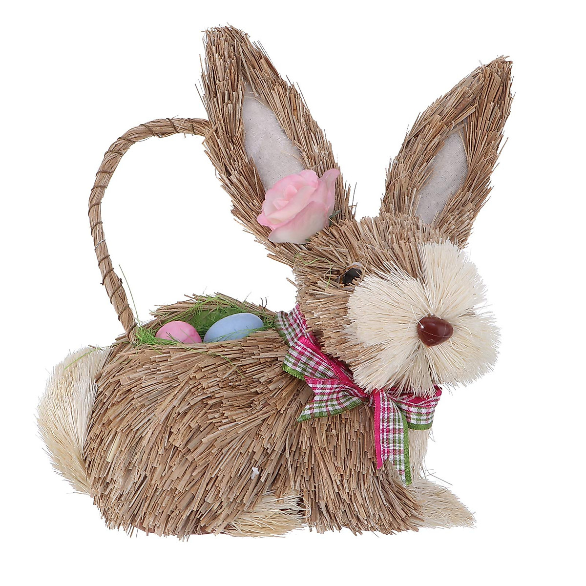 Easter Bunny Figurine Straw Woven Easter Rabbit Statue Sculpture Farmhouse Decoration for Easter Spring Decor