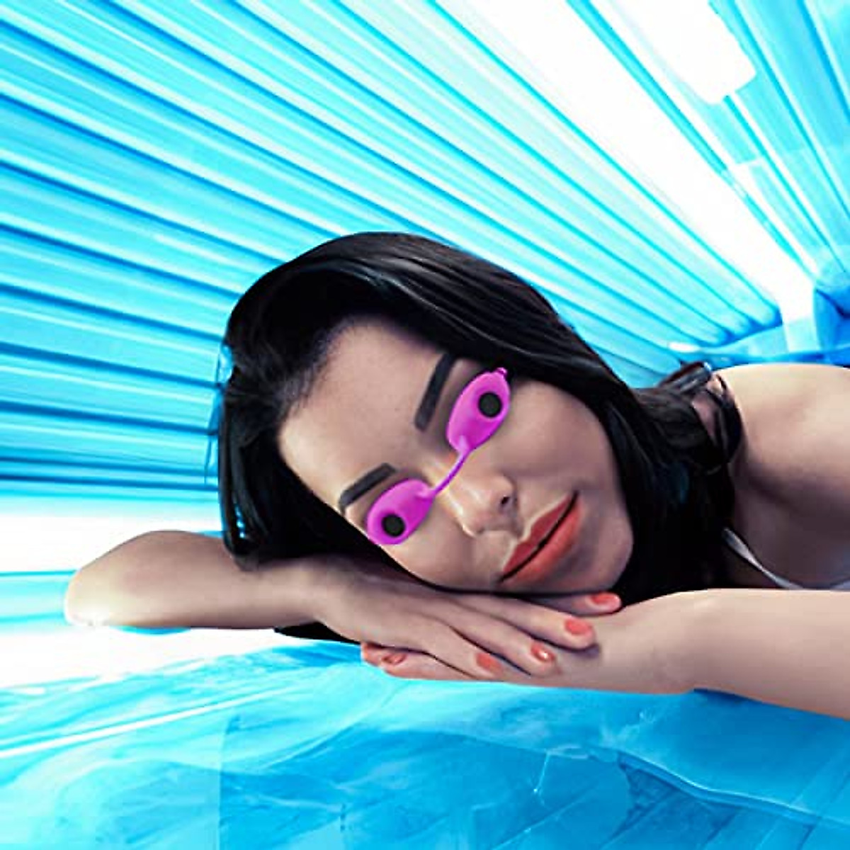 Super Sunnies Flex Flexible UV Eye Protection, FDA Compliant Individual Tanning Bed Goggles Eyeshields, Glasses, With a Clear Case/Box (Pink)