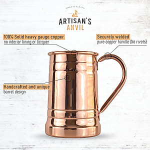 PURE COPPER BEER MUG – Unique Tankard Look - Handmade 100% Pure Copper Beer Stein - Solid Copper,No Lining - Polished Copper Inside & Out - 18 oz – Ice Cold Beer, Moscow Mules, & Recipes E-book