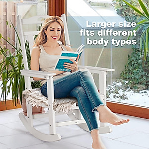 nalone Outdoor Rocking Chairs Set of 2, Oversized Porch Rocker Chair for Adult, All-Weather Resistant Patio Rocking Chair for Garden Lawn(White)