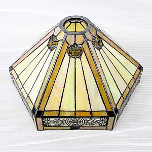 WERFACTORY Tiffany Floor Lamp Yellow Hexagon Stained Glass Mission Light 12X12X66 Inches Torchiere Standing Corner Torch Uplight Decor Bedroom Living Room Home Office S011 Series