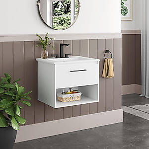 Yaheetech 24" Bathroom Vanity with Sink, Wall Mounted Bathroom Sink Cabinet with 1 Drawer and Open Shelf, Modern Clearance Bathroom Vanities with Sink Combo Set