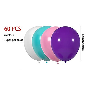 60 pcs 12 Dark Violet Purple Teal Pink White Inch Latex Balloons Decorations, Birthday Wedding Baby Shower Party Balloons Decorations(Dark Violet Purple Cyan Pink White)