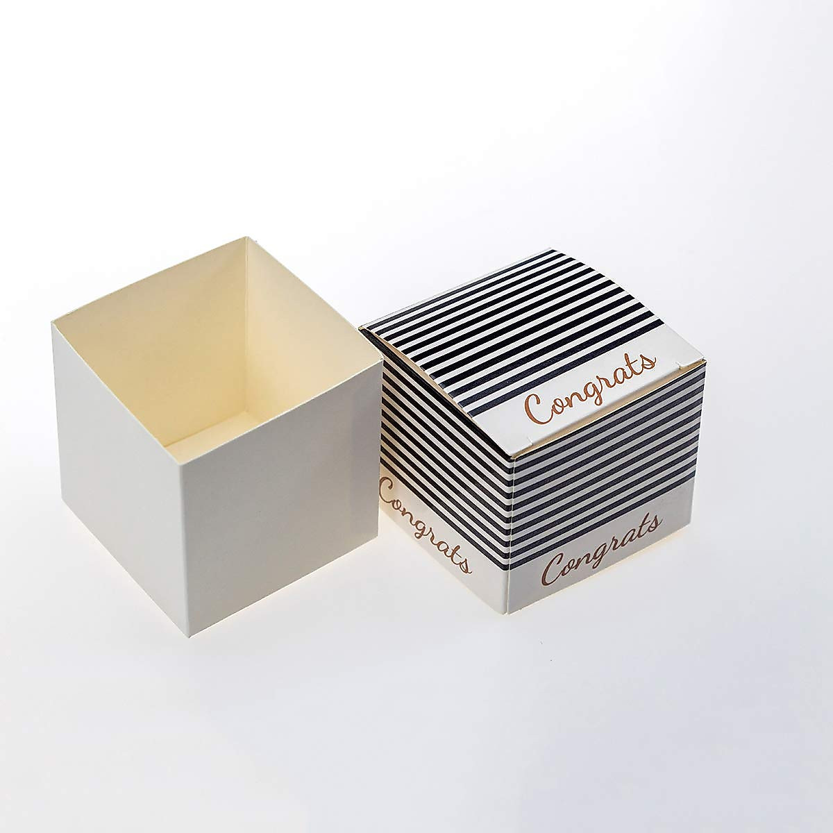JANOU Graduation Gift Paper Candy Boxes DIY Congrats Cap Stripes Cardboard Sweet Boxes with Ribbons for Graduation Ceremony Party Favors Pack 24pcs
