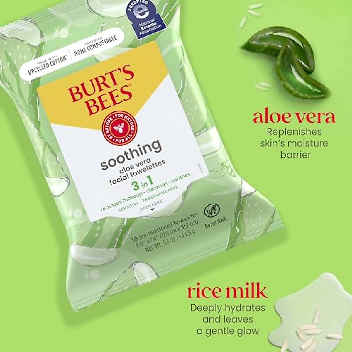 Burt's Bees Aloe Vera Face Wipes, for Sensitive Skin, Soothing Makeup Remover & Facial Cleansing Towelettes, 30 Ct. (3-Pack)